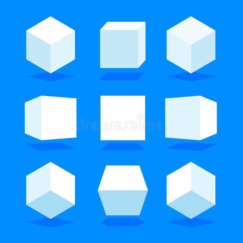 White 3D Cubes Pack Isolated on Blue Background. Different Light ...