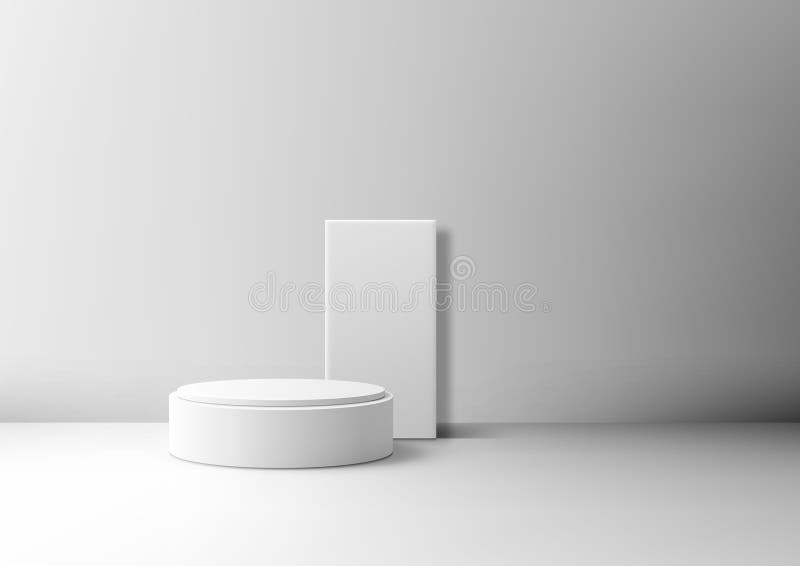 White 3D Cylindrical Podium with Rectangular Backdrop for Product ...