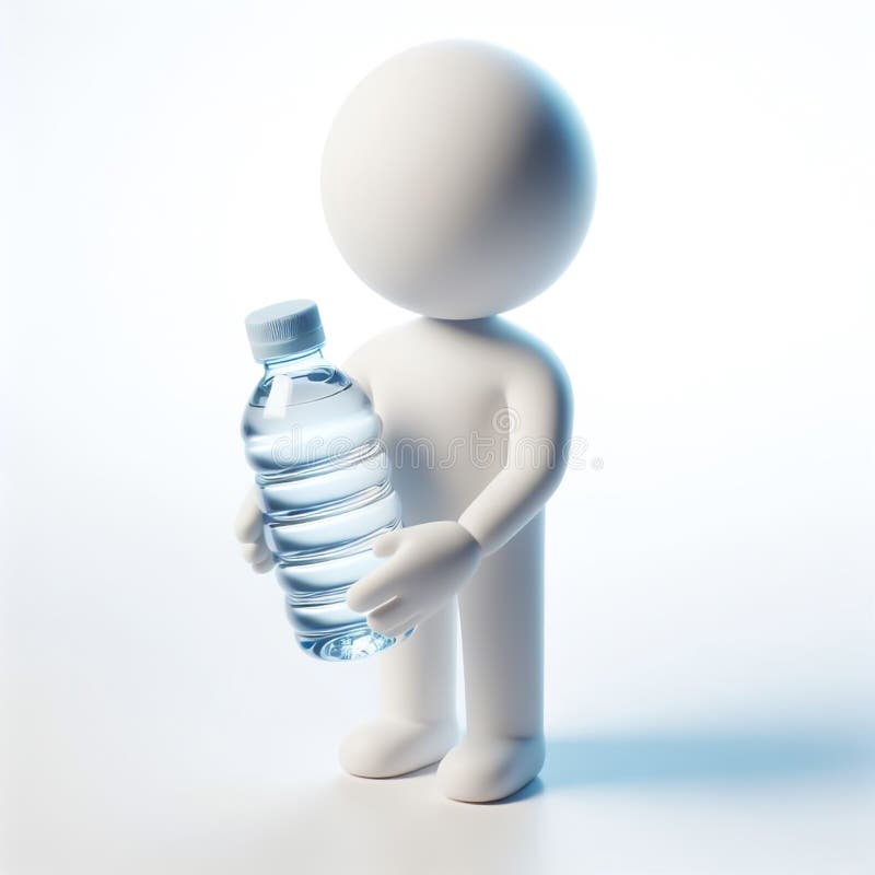 White 3D Figure with Bottle of Mineral Water in Hand, on White ...