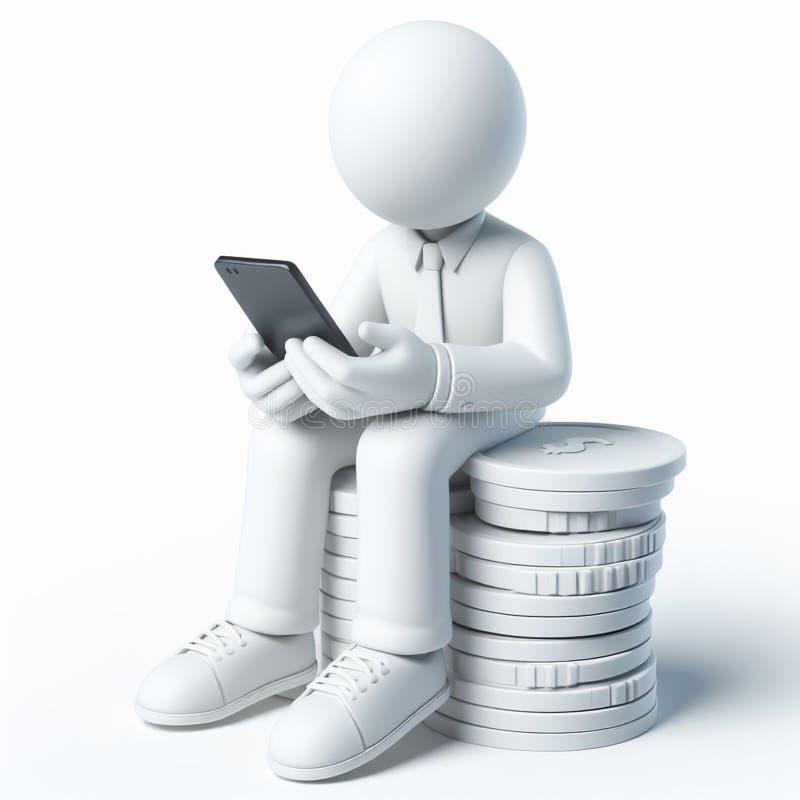 White 3D Figure with Cell Phone, on White Background. AI Generated ...