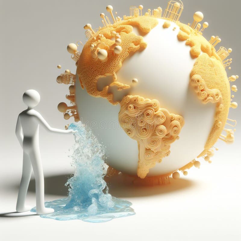 White 3D Figure Next To the Earth Globe. Sustainability and Environment ...