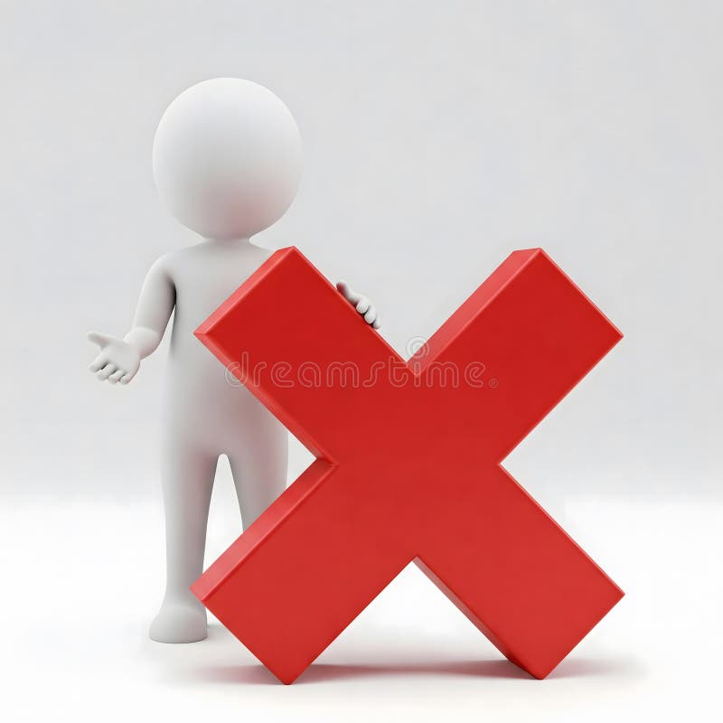 White 3D Figure Presents Large Red Cross, Wrong Symbol Indication ...