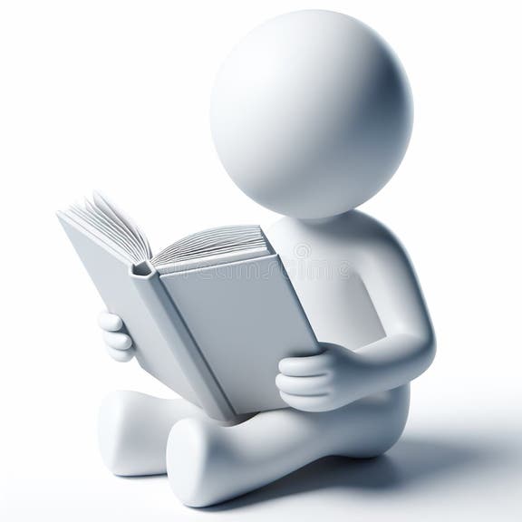 White 3D Figure Reading a Book, on a White Background. Education Time ...