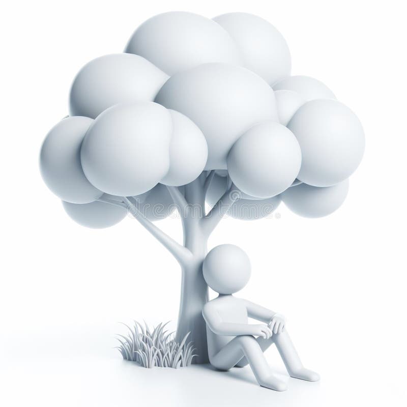 White 3D Figure Resting Under a Tree. Environment Concept Stock ...