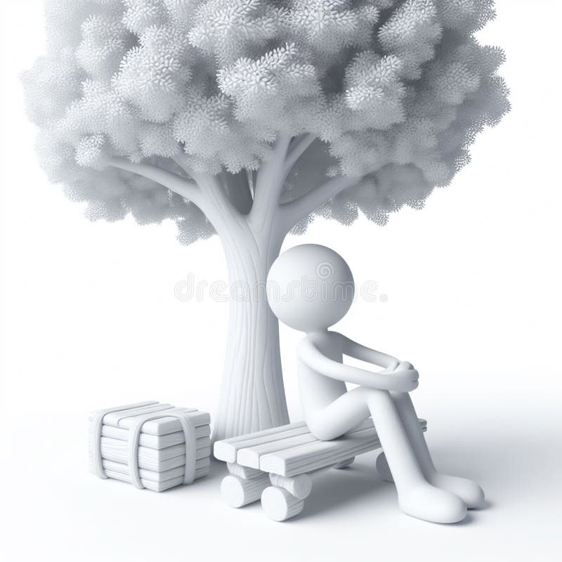 White 3D Figure Resting Under a Tree. Environment Concept Stock ...