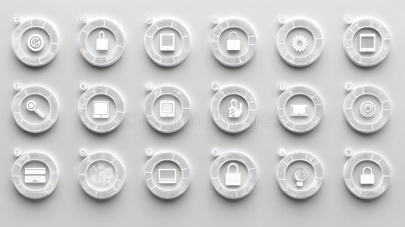 White 3D Icons of Computer and Technology Symbols Arranged in a Grid ...