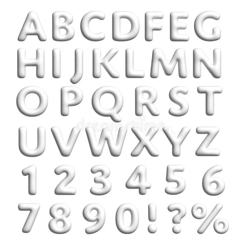 White 3D Letters, Numbers, Exclamation, Interrogative and Percent Sign ...