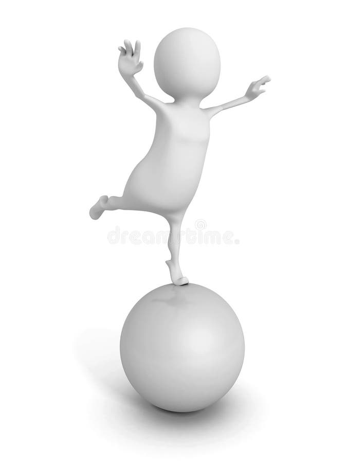 White 3d Man Balance on Big Shiny Sphere Stock Illustration ...