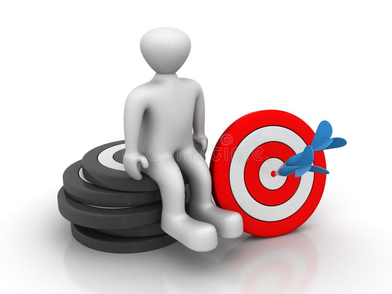 White 3d Man Behind Target. Business Success Stock Illustration ...