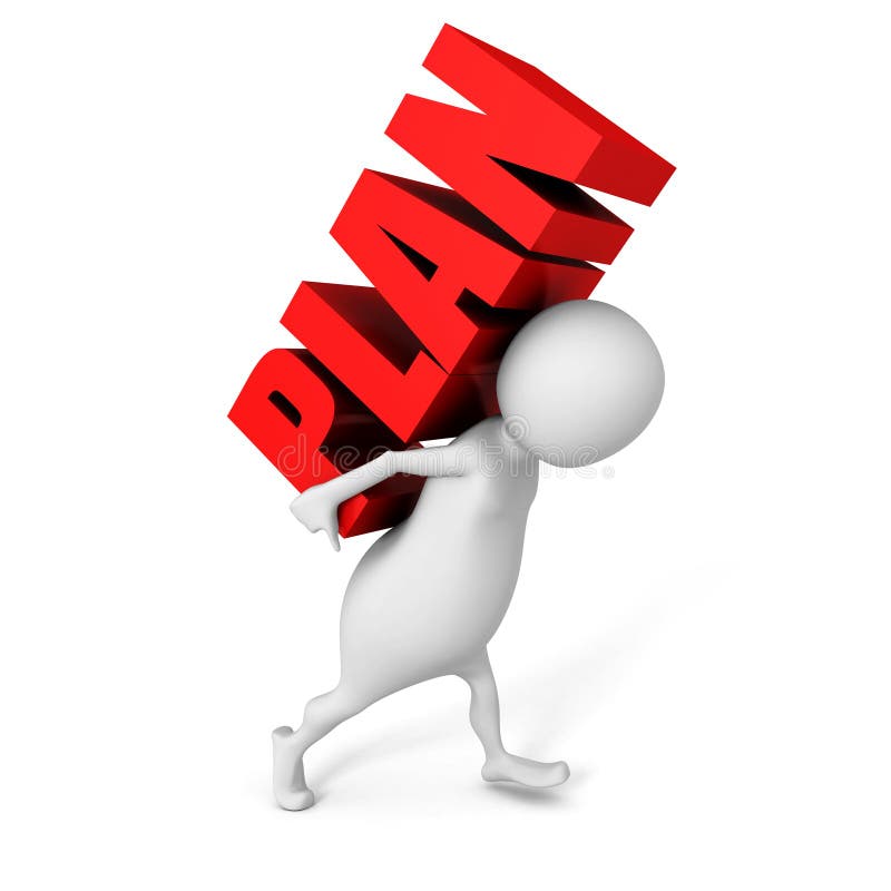 White 3d Man Carry PLAN Red Text Word Stock Illustration - Illustration ...