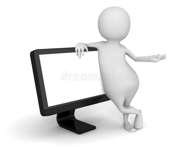 White 3d Man with Computer PC Monitor Stock Illustration - Illustration ...