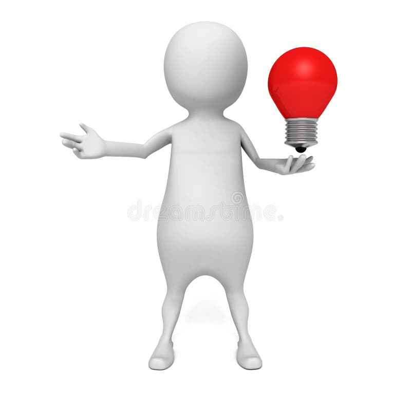 White 3d Man with Concept Idea Lightbulb Stock Illustration ...
