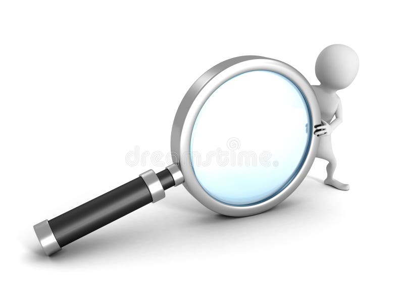 White 3d Man with Magnifying Glass Stock Illustration - Illustration of ...
