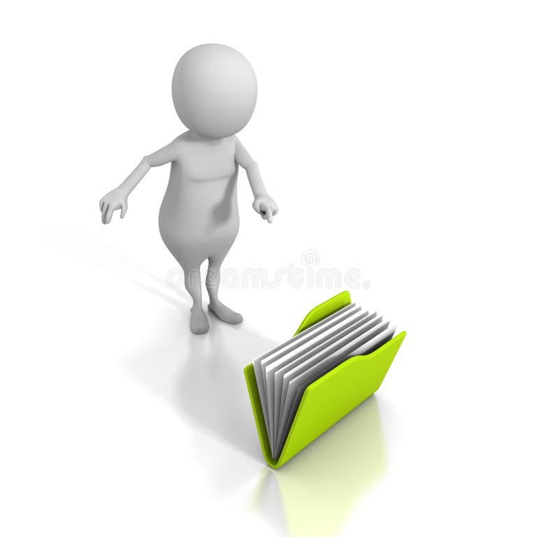 White 3d Man Pointing Finger Gesture To Green Document Folder Stock ...
