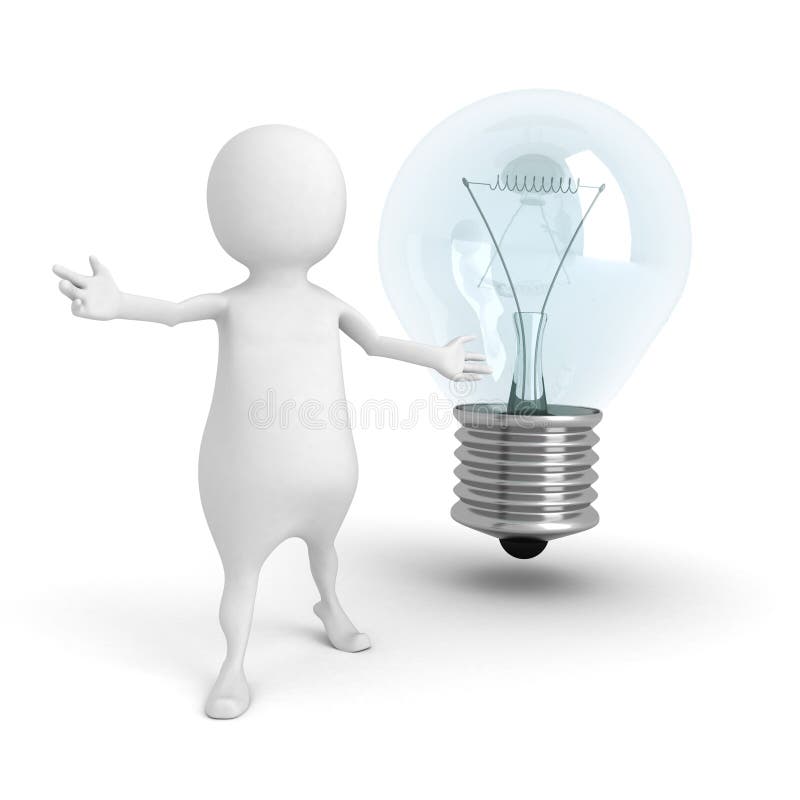 White 3d Man Presents Light Bulb. Idea Concept Stock Illustration ...