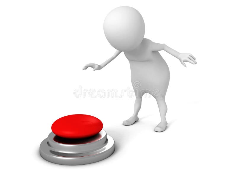 White 3d Man Pressing Red Button Stock Illustration - Illustration of ...