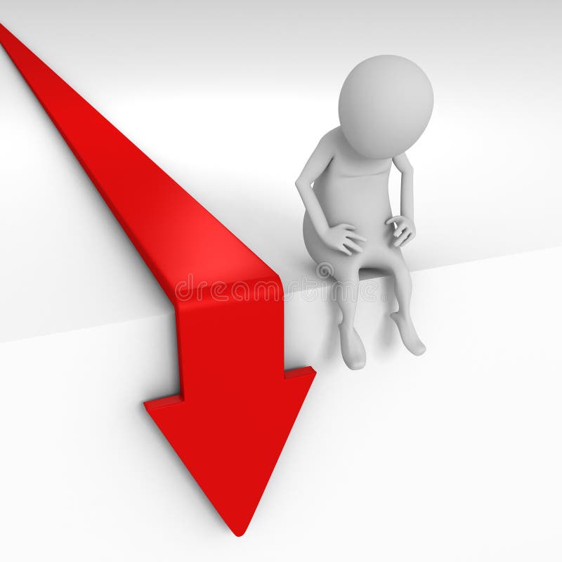 White 3d Man with Red Arrow Falling Down. Crisis Concept Stock ...