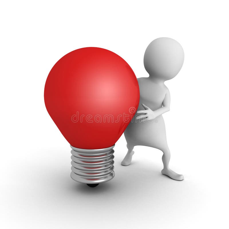 3d Man Think Idea Red Light Concept Bulb Stock Illustration ...