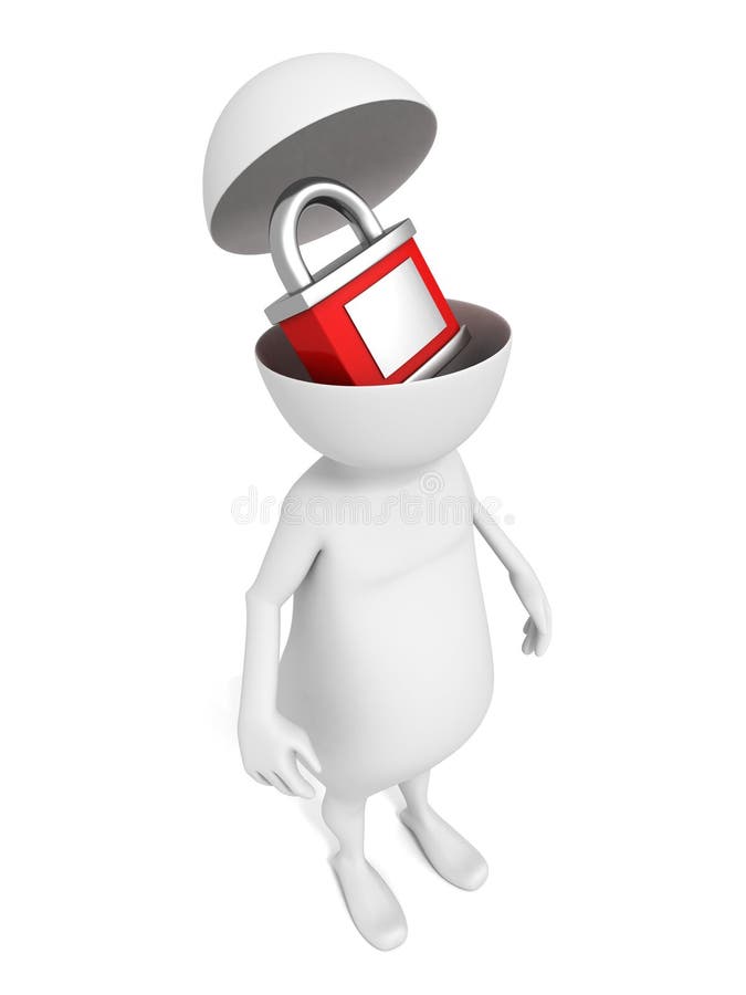 White 3d Man with Red Padlock in Open Head Stock Illustration ...
