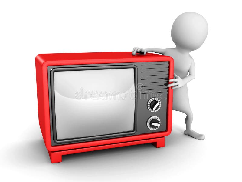 White 3d Man with Red Retro TV Stock Illustration - Illustration of ...