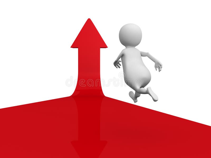 White 3d Man Running on Pointing Up Arrow. Success Concept Stock ...
