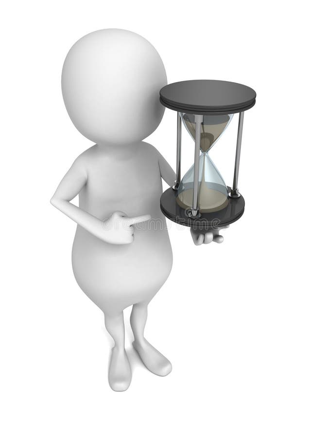 White 3d Man with Sand Hourglass Stock Illustration - Illustration of ...