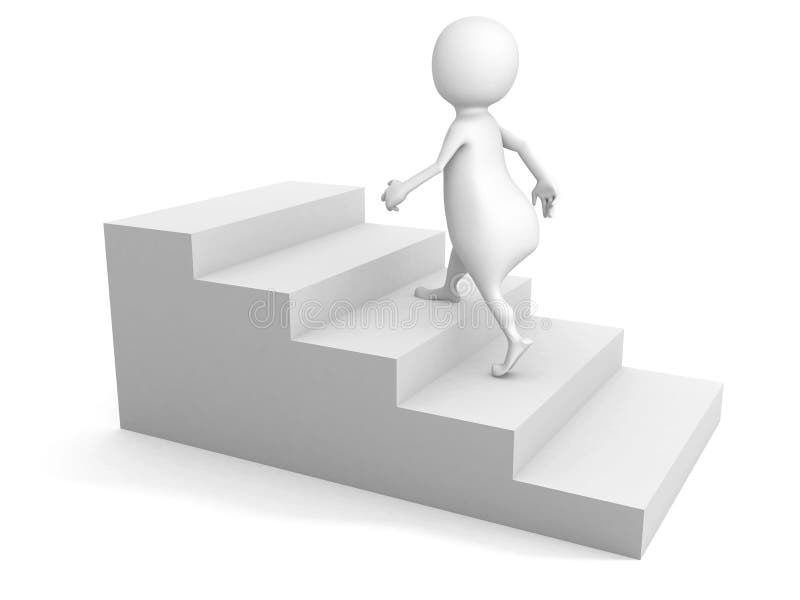 White 3d Man Steps Up on Stair Ladder. Success Concept Stock ...
