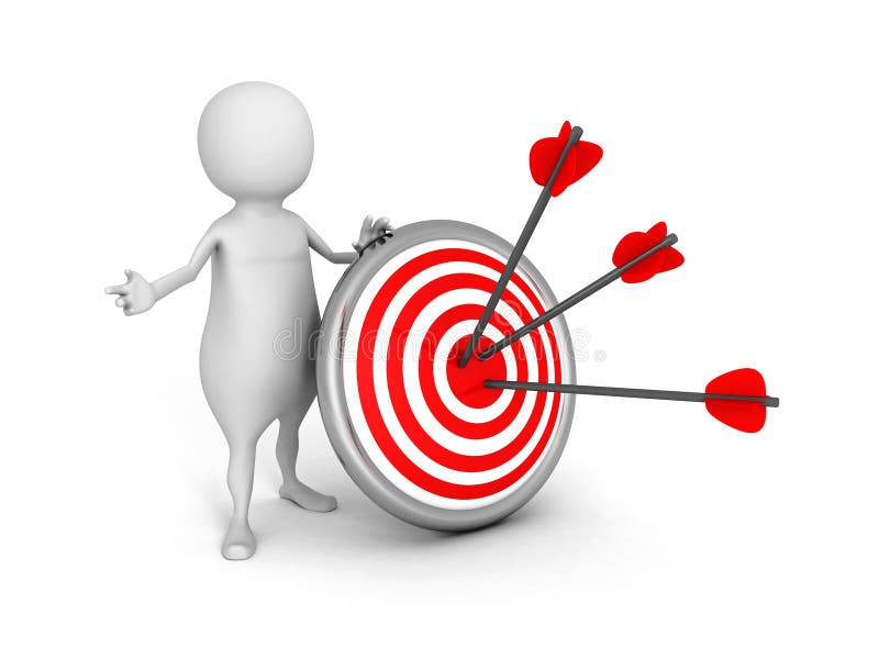 White 3d Man with Target and Arrows. Success Achivement Concept Stock ...