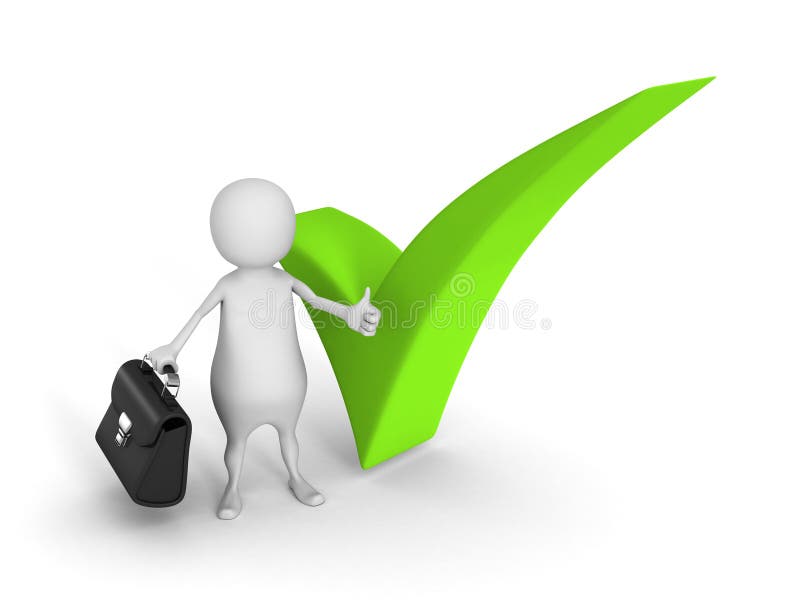 White 3d Man with Green Check Mark Symbol Stock Photo - Image of accept ...