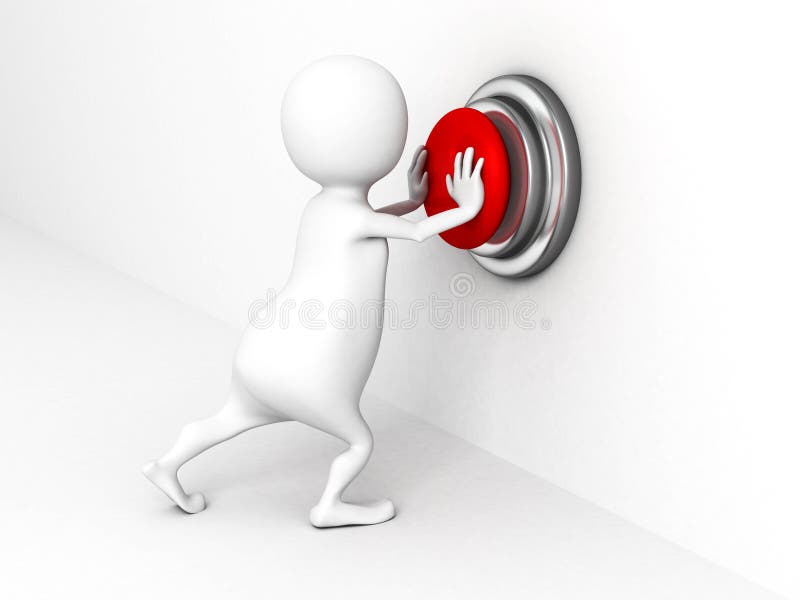 White 3D Person Pushing a Red Button Stock Illustration - Illustration ...