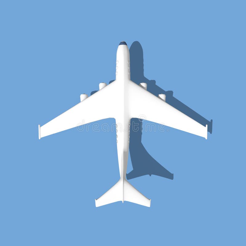 White 3d Plane Render with a Shadow on a Blue Background. Airplane ...