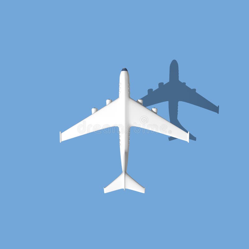 White 3d Plane Render with a Shadow on a Blue Background. Airplane ...