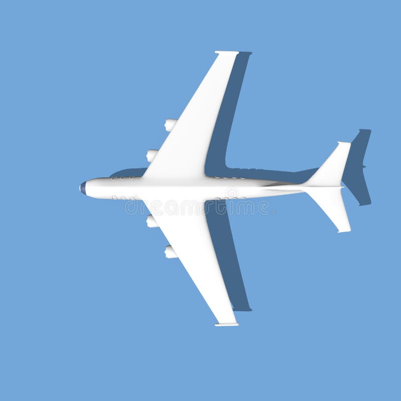 White 3d Plane Render with a Shadow on a Blue Background. Airplane ...