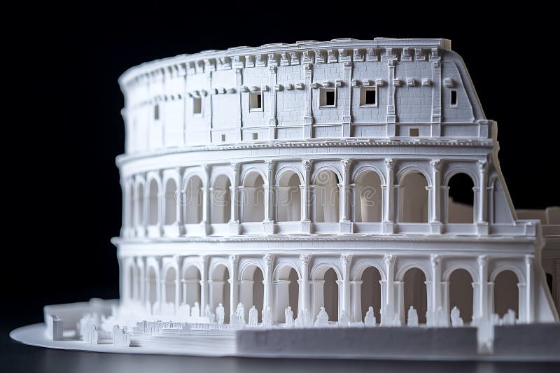 White 3D-printed Colosseum Model on Black Background Stock Illustration ...