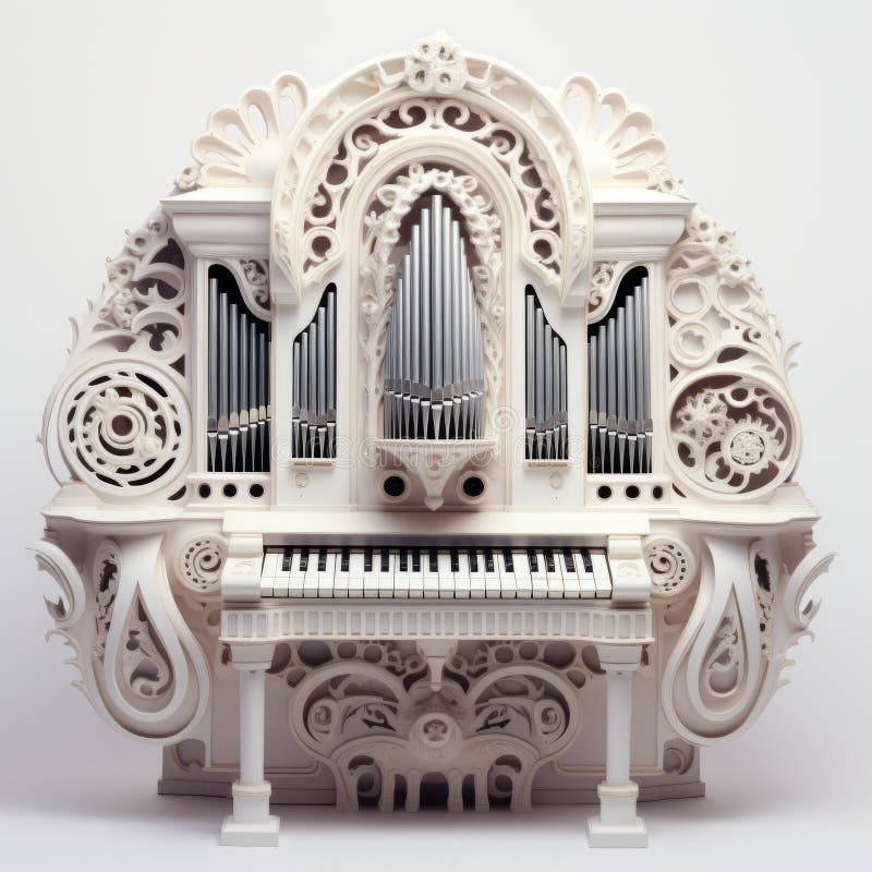 Ornate 3d Printed Organ: Nostalgic Illustration in Monochromatic ...