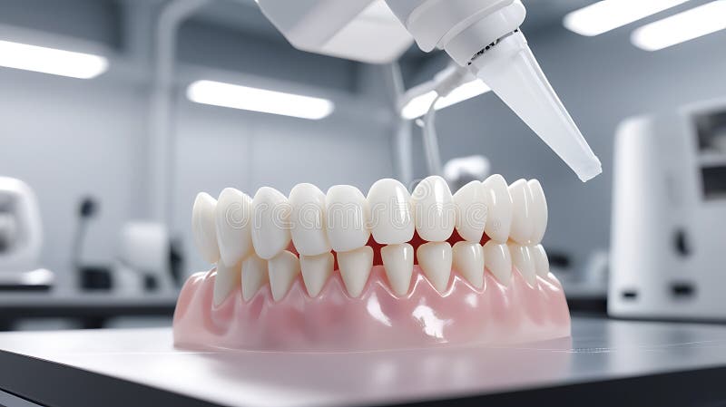 White 3D Printed Tooth Model in Futuristic Lab with Airy Lighting Stock ...