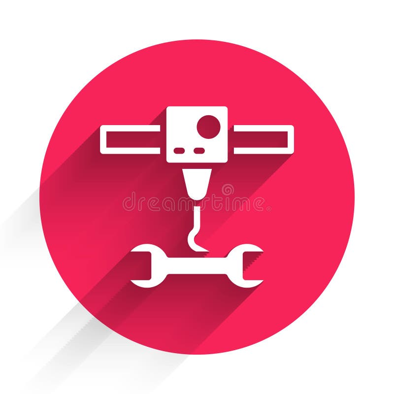 White 3D Printer Wrench Spanner Icon Isolated with Long Shadow. 3d ...