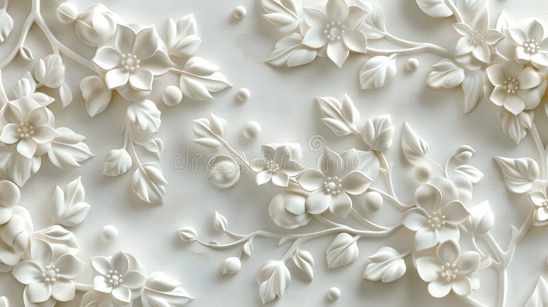 White 3d Seamless Pattern with Embossed Leaves Stock Image - Image of ...