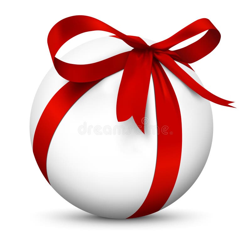 White 3D Sphere with Beautiful Wrapped Red Ribbon Gift Package Stock ...