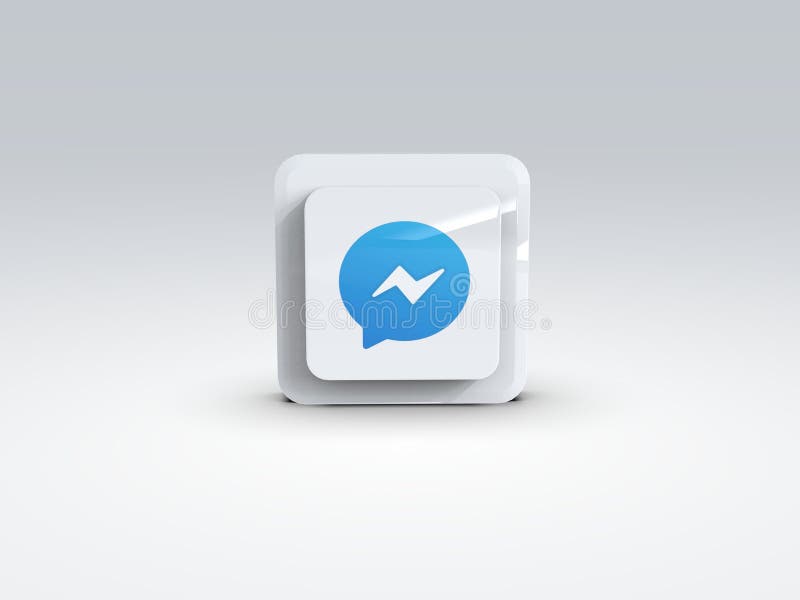Social Media, Facebook Messenger Blue Button in White Background, 3d ...
