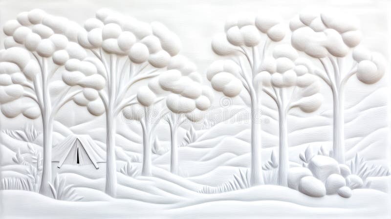 White 3d Tent Camping in a Forest Bas Relief Sculpture Stock Image ...
