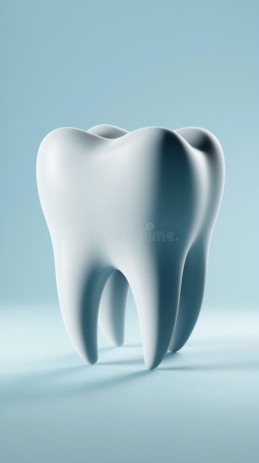 White 3D Tooth with Smooth Surface Stands Against Light Blue Background ...
