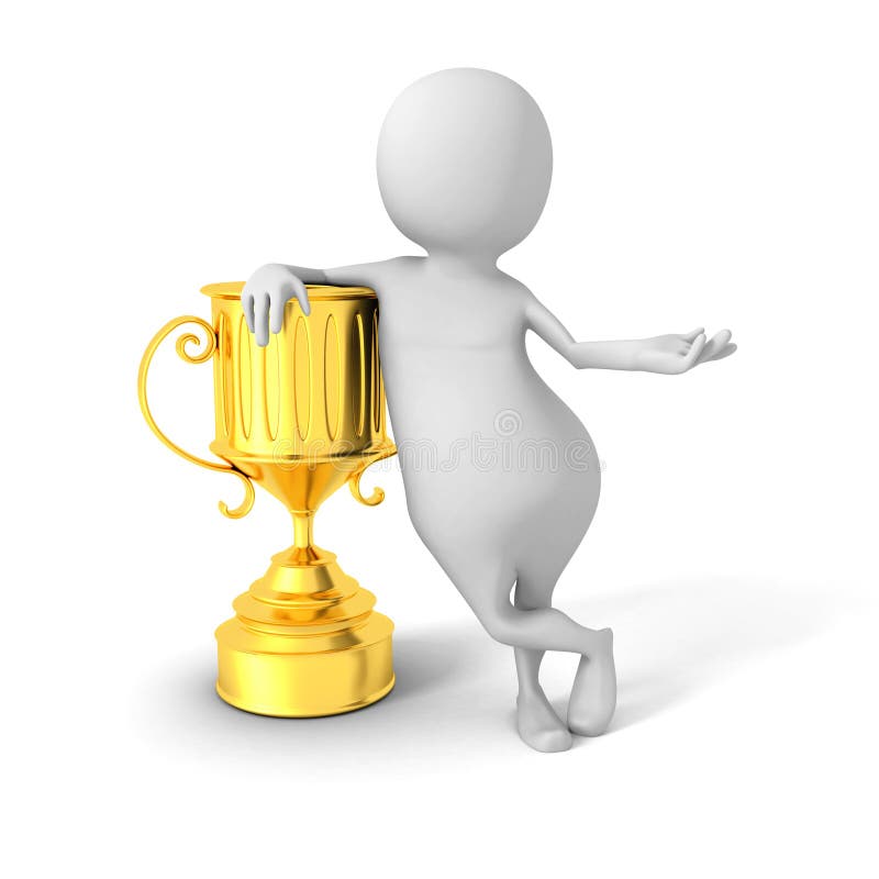 White 3d Winner Man Wirh Golden Trophy Stock Illustration ...