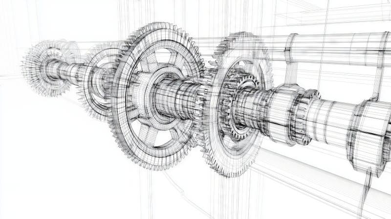 Wireframe Gears Rotating Smoothly in Complex Mechanism Stock Image ...