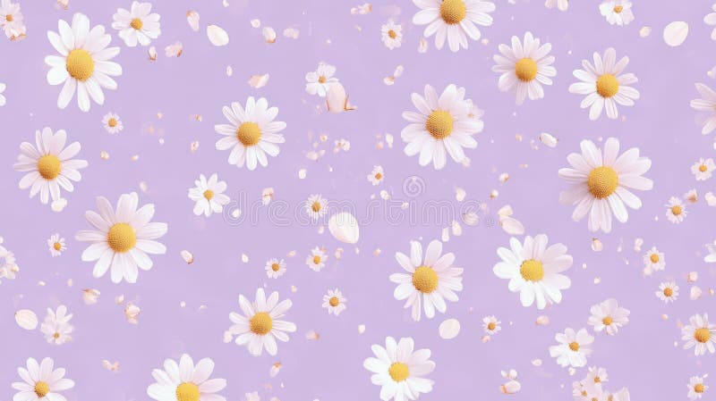White Daisies Falling on a Light Purple Background Stock Illustration ...