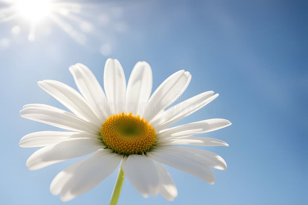 White Daisy with a Backdrop of Clear Blue Sky, Offering a Fresh and ...