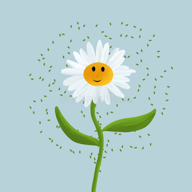 White Daisy Face Illustration on Blue Background Stock Illustration ...