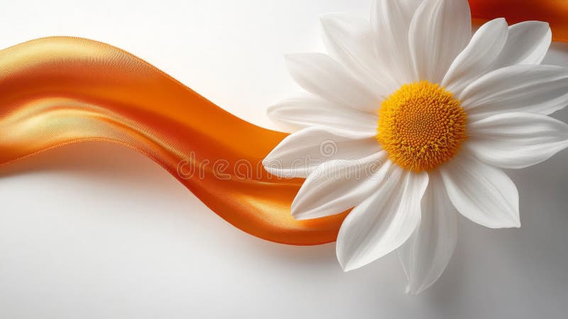 White Daisy Flower with Orange Satin Ribbon Stock Illustration ...
