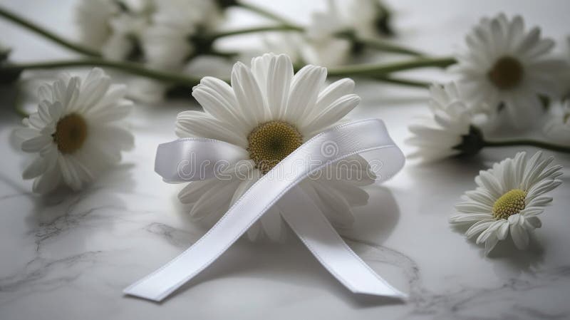 White Daisy Flower Tied with a White Ribbon Stock Illustration ...