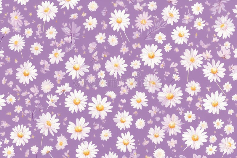White Daisy Flowers Falling on Lavender Background Stock Illustration ...